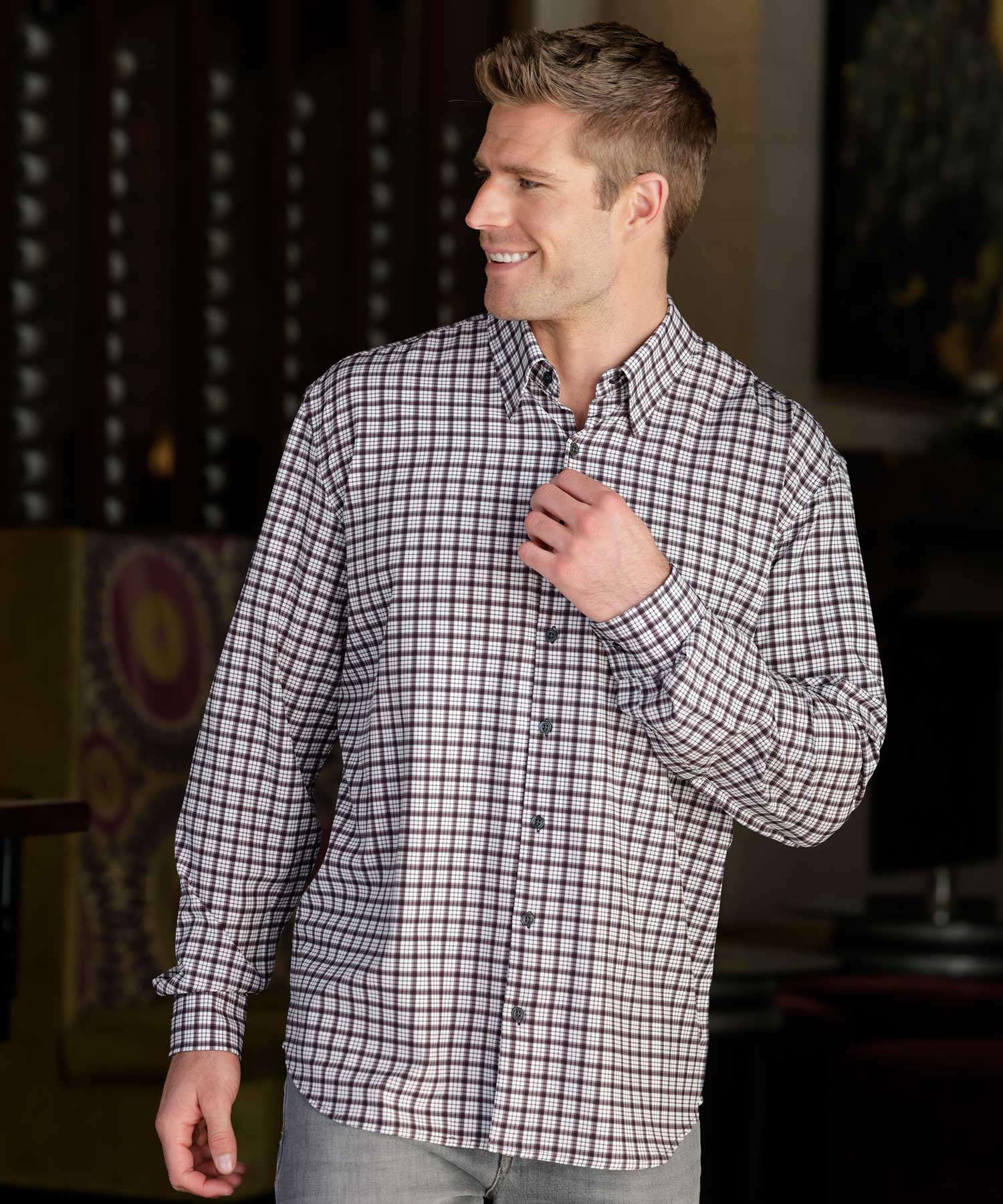 Westport No-Tuck Long Sleeve Plaid Performance Stretch Sport Shirt ...