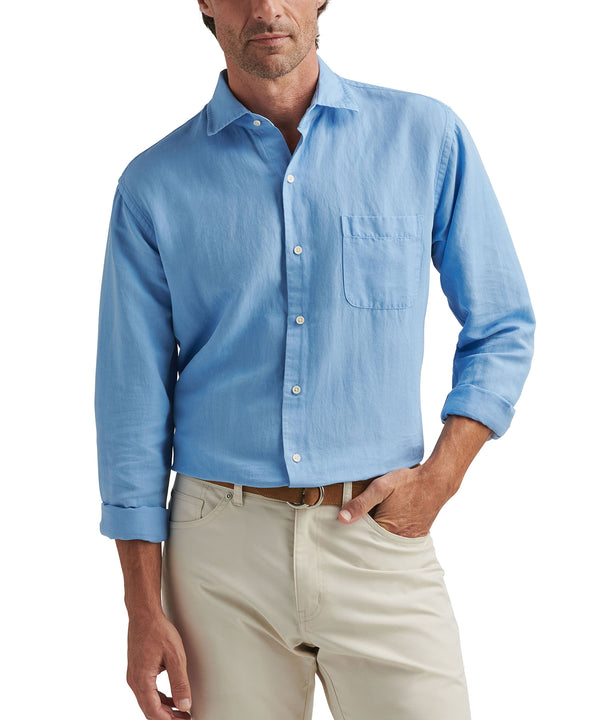 Big & Tall Peter Millar Long Sleeve Linen Blend Spread Collar Canal ...