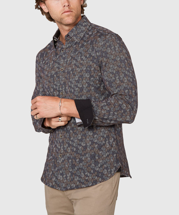 Westport Black Big & Tall Button Down Hex Print Sport Shirt | Westport ...